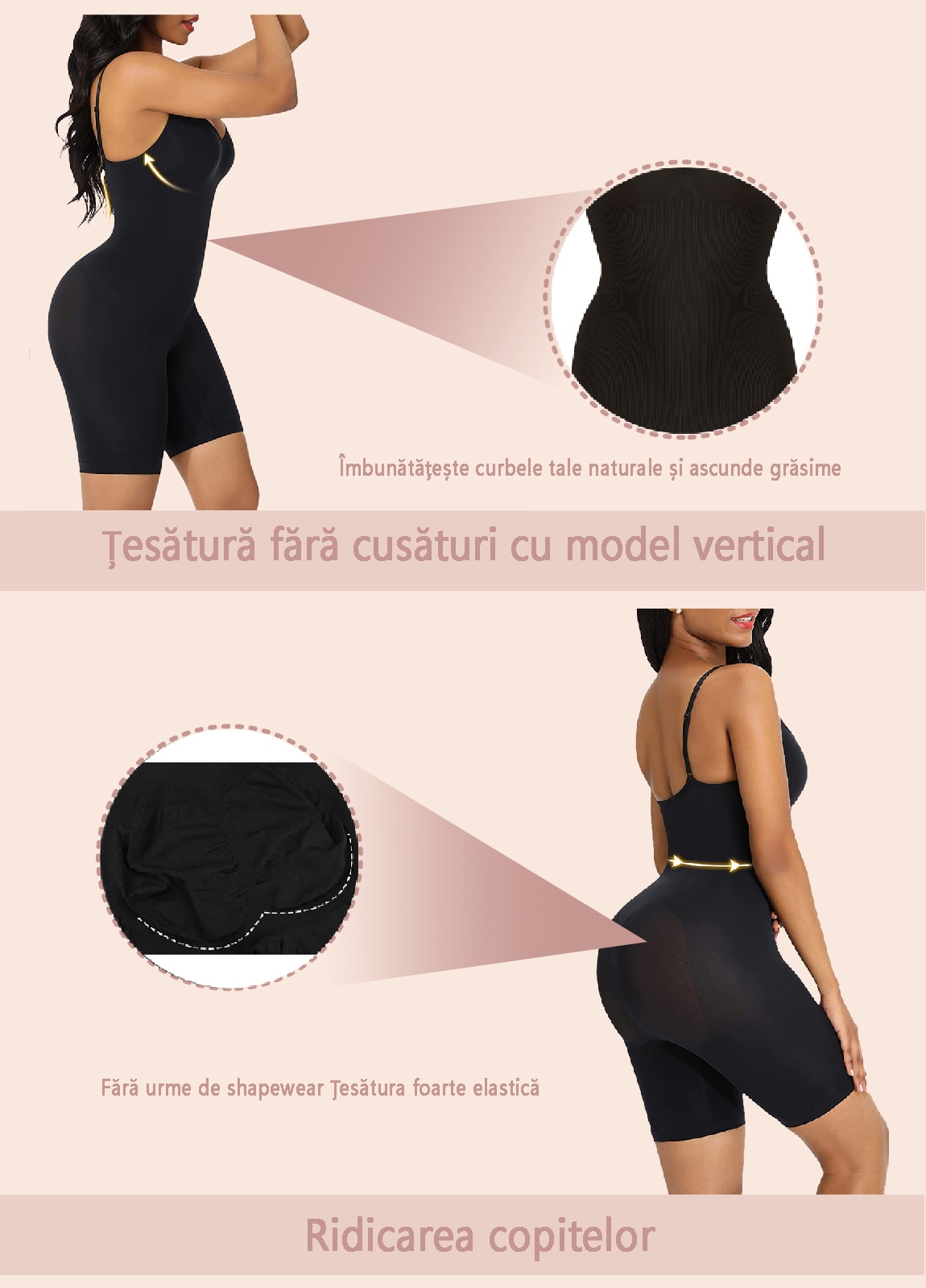 Lenjerie modelatoare dama, CUKIN, Nylon/Elastan, Shapewear, Negru, L ...