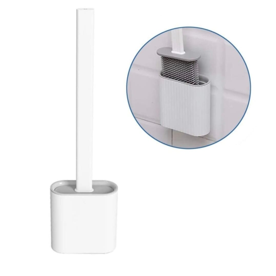 Perie pentru WC din plastic cu cap din silicon flexibil si suport de ...