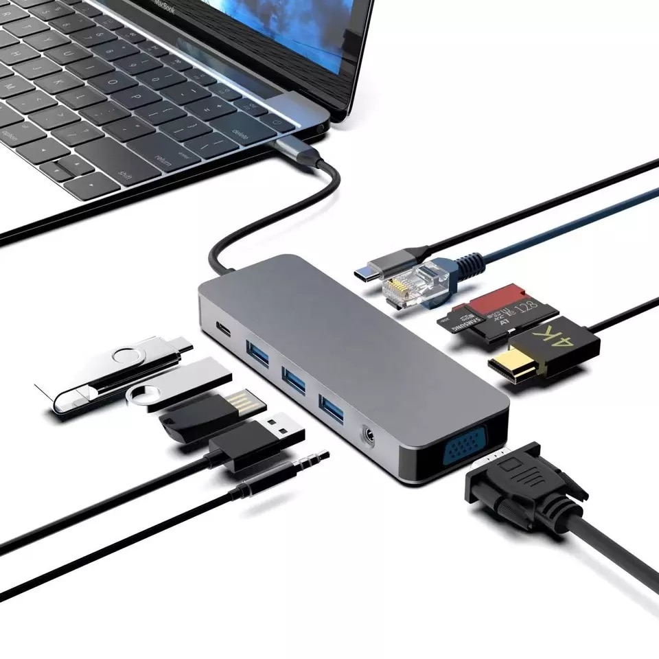 Hub USB C 11 in 1 RikBo®, 1x 1000Mbps Gigabit Ethernet Port, 1 x 4k ...