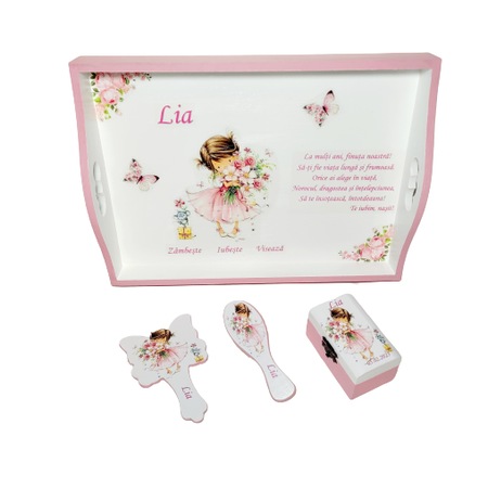 Set pentru turta/ mot model - fetita cu flori, 7 piese, personalizare ...