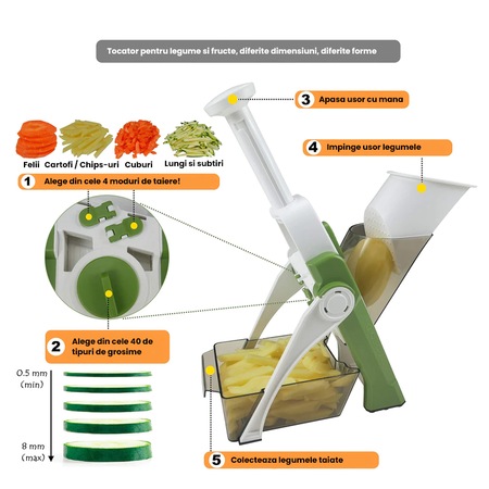 Tocator / Feliator Fructe si Legume, 40 Taieturi Diferite, Presa ...