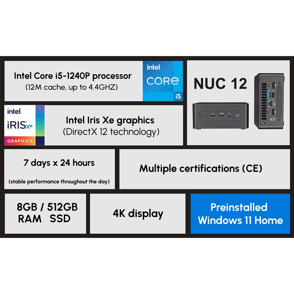 Мини компютър Intel® NUC 12 Pro Kit NUC12WSKi5 с процесор Intel® Core ...