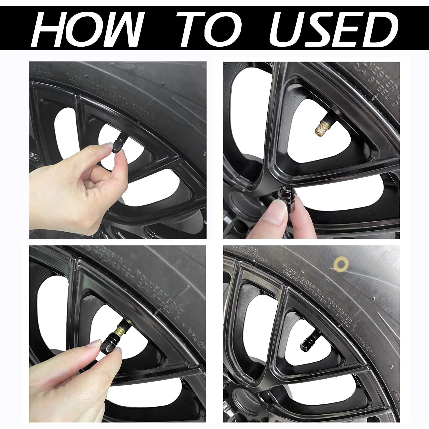 Set 4 capacele pentru ventil auto din aluminiu, Hexagon, Negru - eMAG.ro