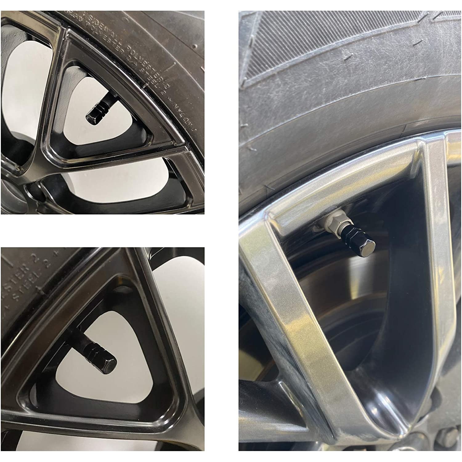 Set 4 capacele pentru ventil auto din aluminiu, Hexagon, Negru - eMAG.ro