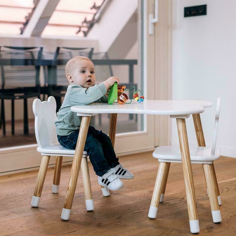 Set masuta si doua scaune, FreeON, pentru copii, Bear, Din lemn, Cu ...
