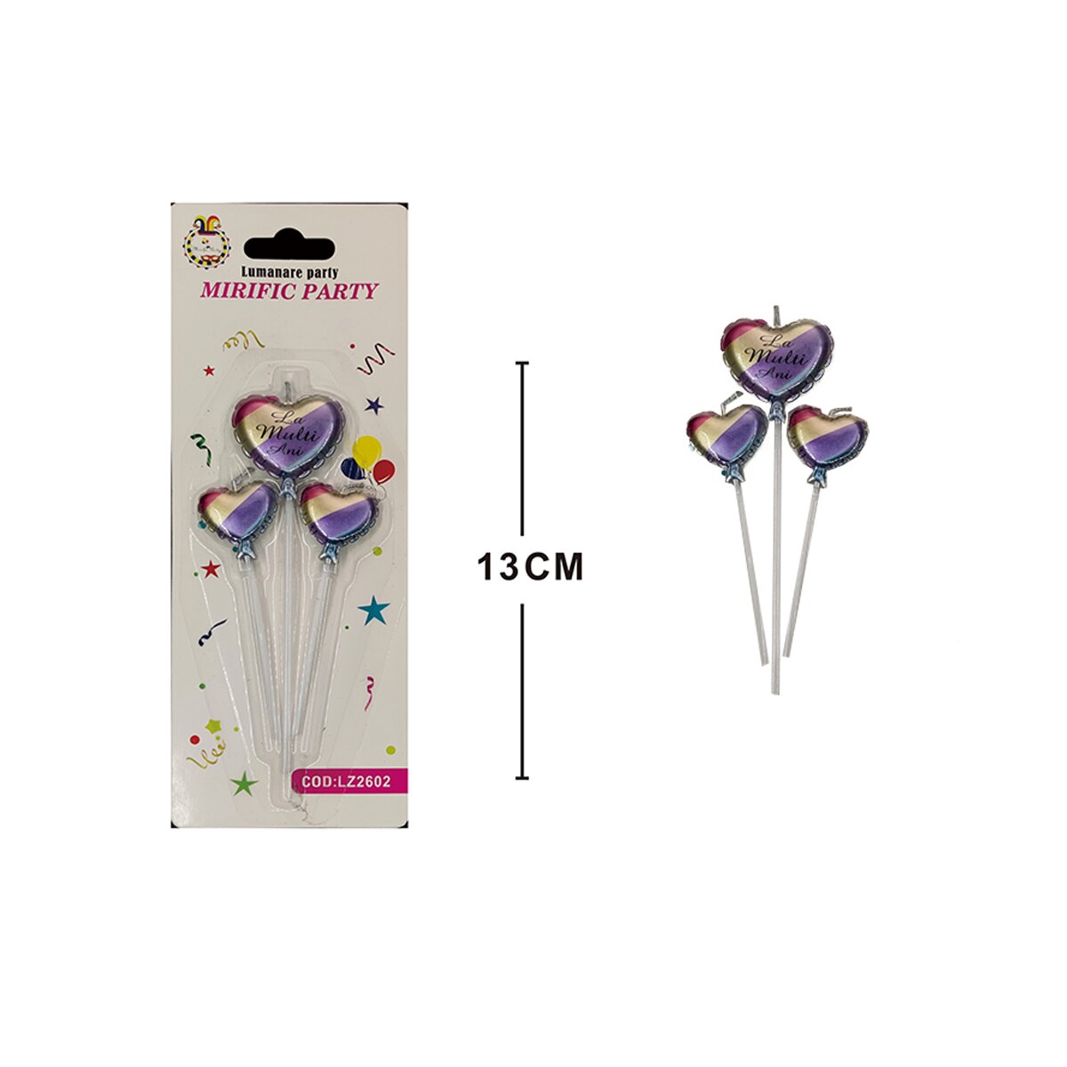 Set 3 lumanari aniversare pentru tort, forma inima, La Multi Ani ...