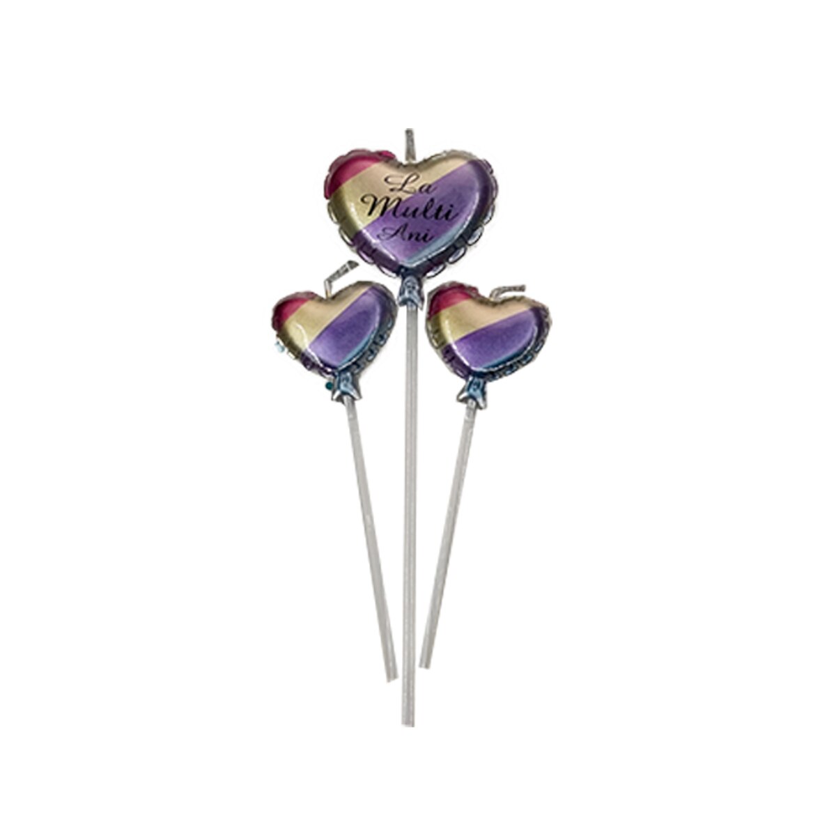 Set 3 lumanari aniversare pentru tort, forma inima, La Multi Ani ...