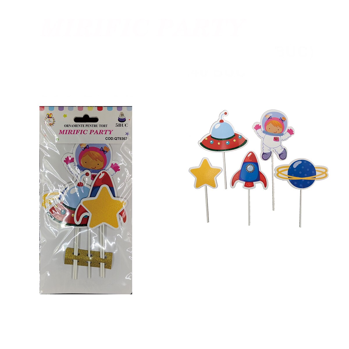 Set 5 decoratiuni pentru tort, cu tematica spatiu, QT9362, multicolor ...