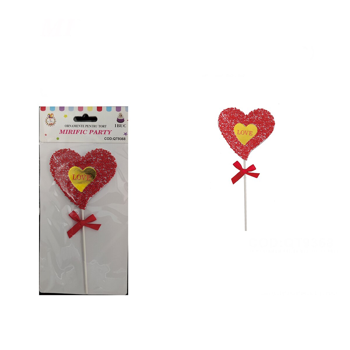 Decoratiune pentru tort, in forma de inima, Love, QT9368, rosu - eMAG.ro