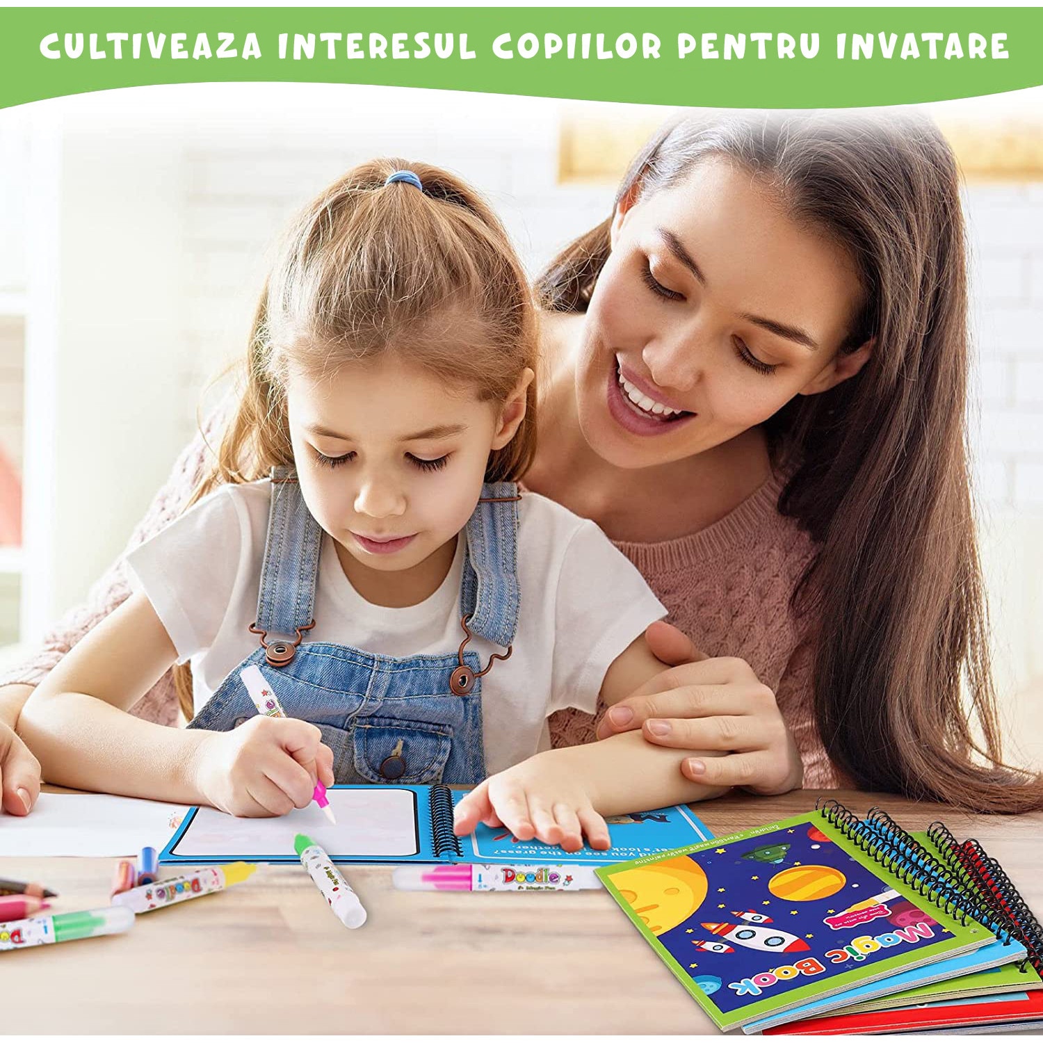 Carte de colorat cu apa Magic Book, Reutilizabila, plina de culori ...