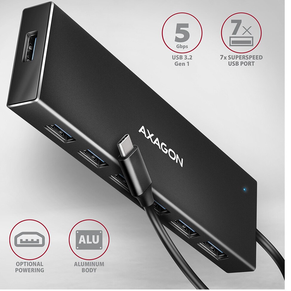 Hub USB AXAGON HUE-F7C, Cablu USB-C - eMAG.ro