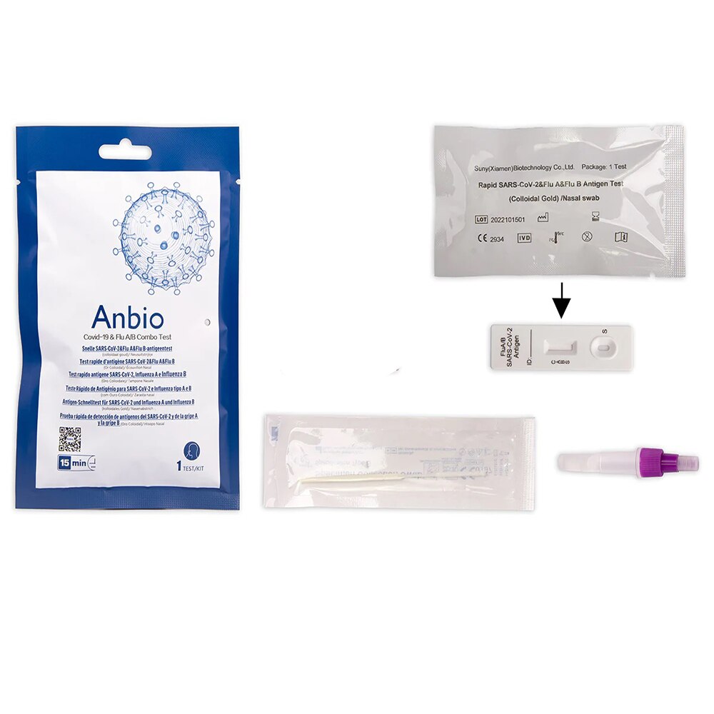 Комплект от 10 теста, Anbio, 3-в-1 за грип A/B и COVID-19 антиген - eMAG.bg