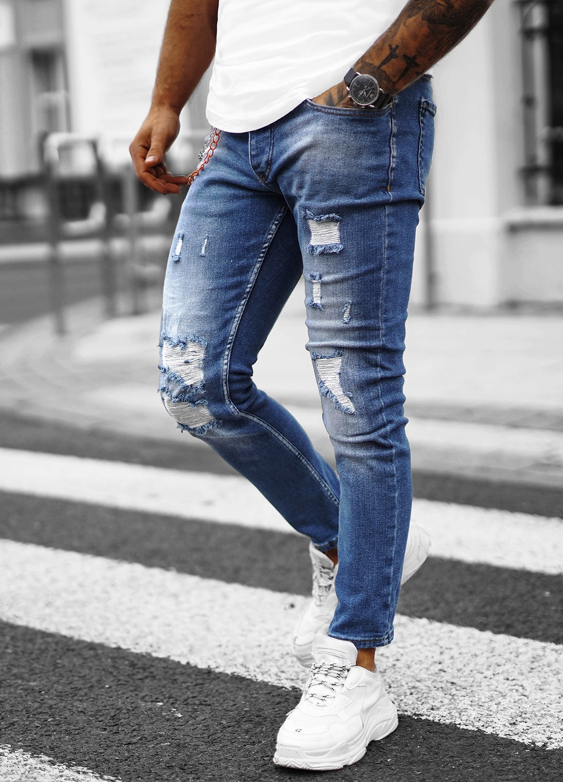 Blugi barbati albastri OZONEE O/JR49 - eMAG.ro