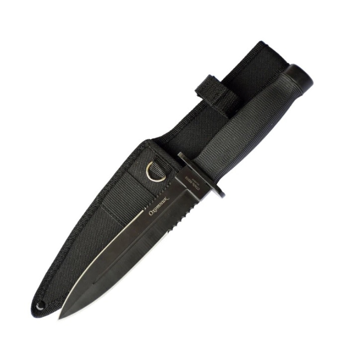 Cutit tactic 28.5 cm cu dublu tais si varf ascutit, maner cauciucat ...