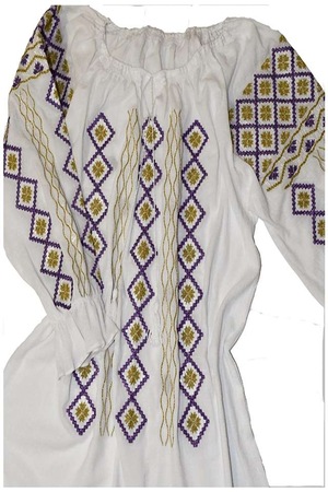 Brau Muntenesc, Ie populara dama Maria, bumbac alb, brodata cu fir ...