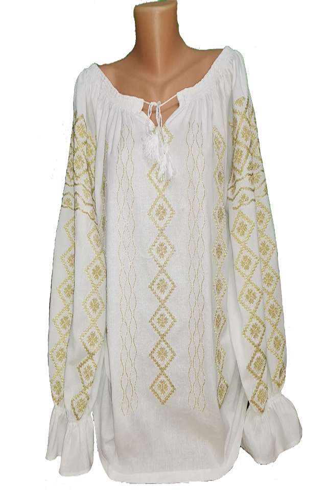 Brau Muntenesc, Ie populara dama Maria, bumbac alb, brodata cu fir ...