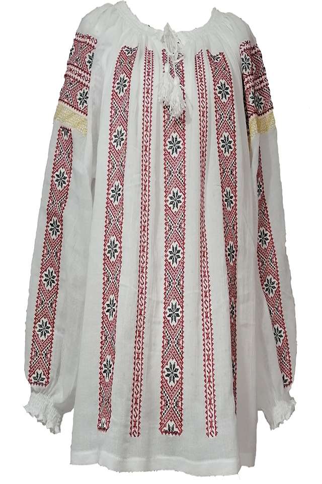 Ie populara dama model Sofia, marimea M INTL, bumbac alb, brodata cu ...