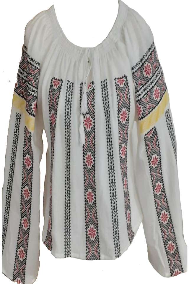 Ie populara dama model Adriana, marimea L INTL, bumbac alb, brodata cu ...