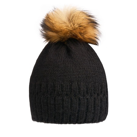 Fes de dama, 70% Lana, 30% Acrilyc, Cu pompon din blana naturala ...