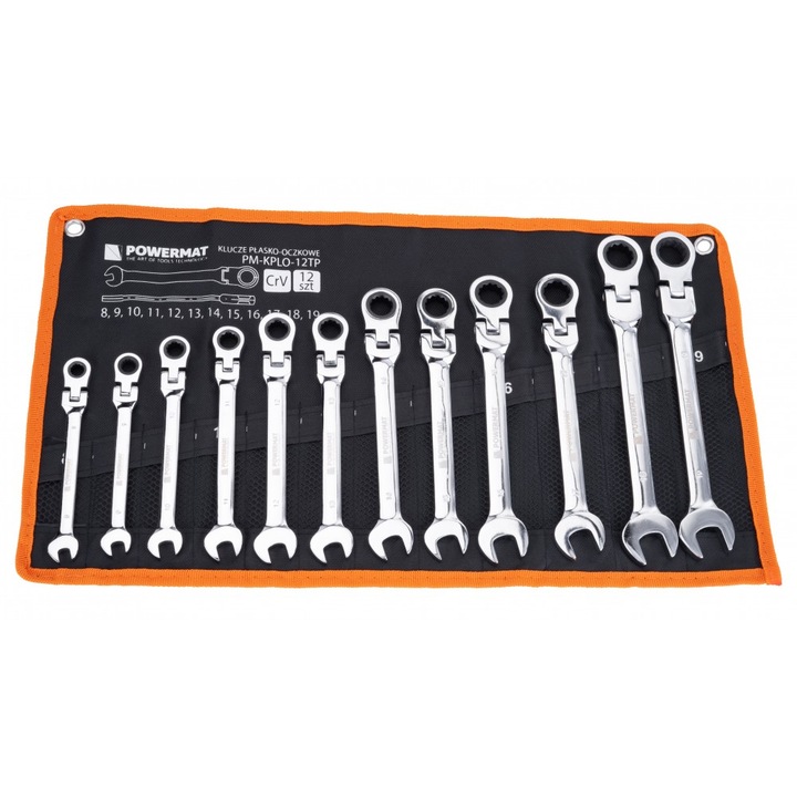 Trusa set chei combinate cu clichet articulate 8-19mm 12piese, cap ...