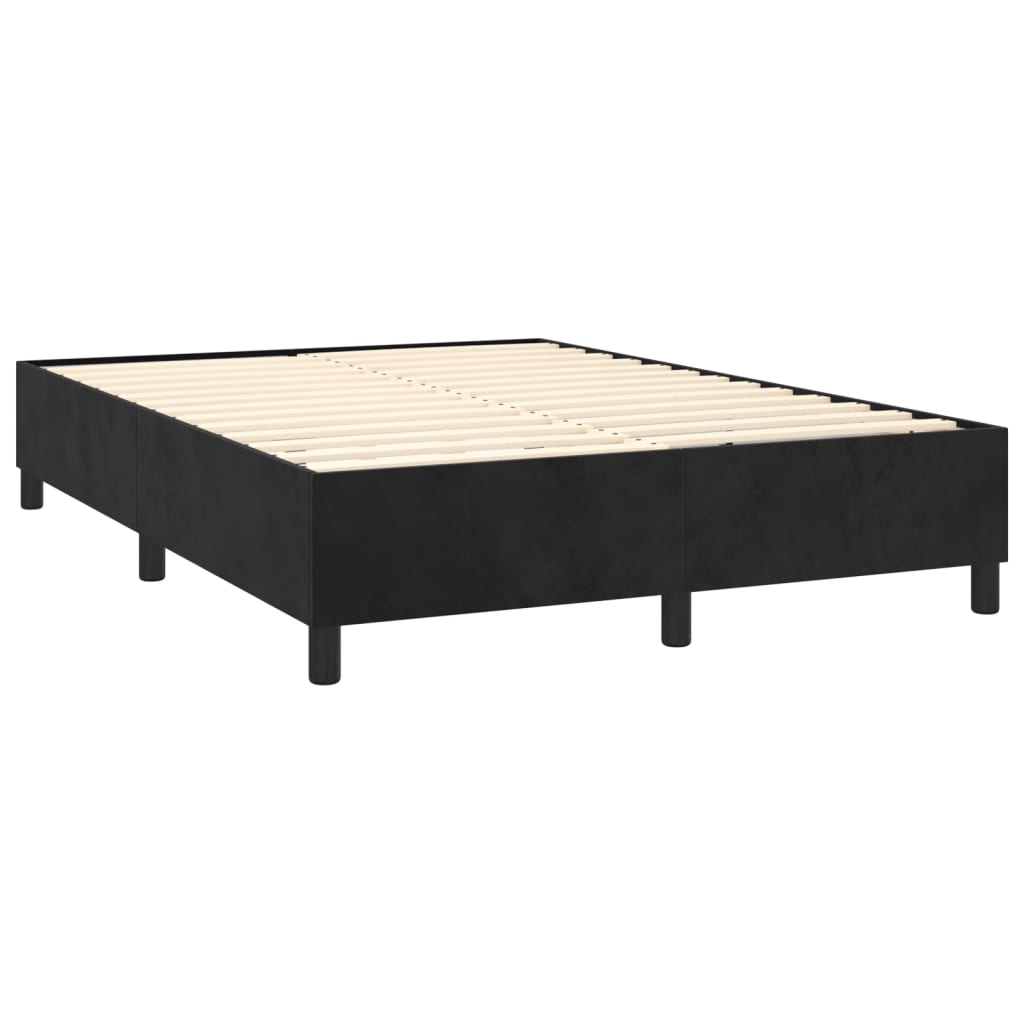 Pat box spring cu saltea vidaXL, 140x190 cm, catifea, 55.56 Kg, negru ...