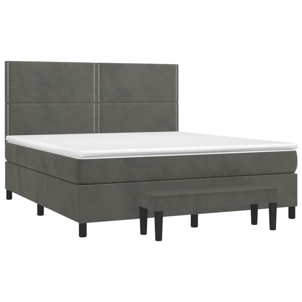Pat box spring cu saltea vidaXL, gri inchis, 160x200 cm, catifea, 67.38 ...