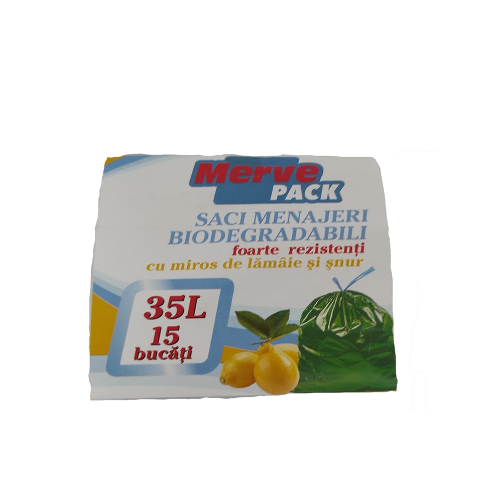 Saci Menajeri Merve, Biodegradabili cu Miros de Lamaie si Snur, 35 L ...