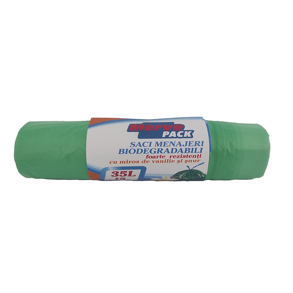 Saci Menajeri Merve, Biodegradabili cu Miros de Vanilie si Snur, 35 L ...