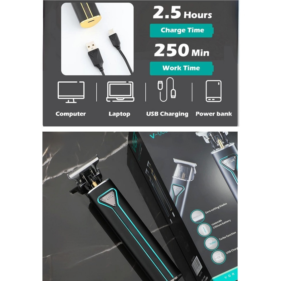 Set aparat de tuns profesional VGR, contur barba si corp, perie fade si ...