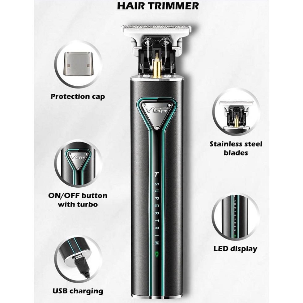 Set aparat de tuns profesional VGR, contur barba si corp, perie fade si ...