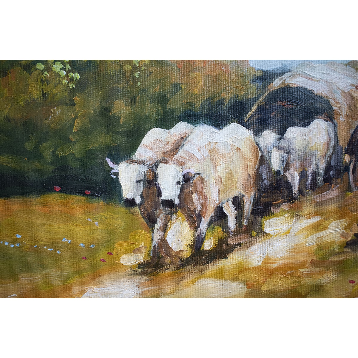 Tablou pictat manual inramat Artnova, Care cu boi, 70x50cm ulei pe panza, reproducere Nicolae ...