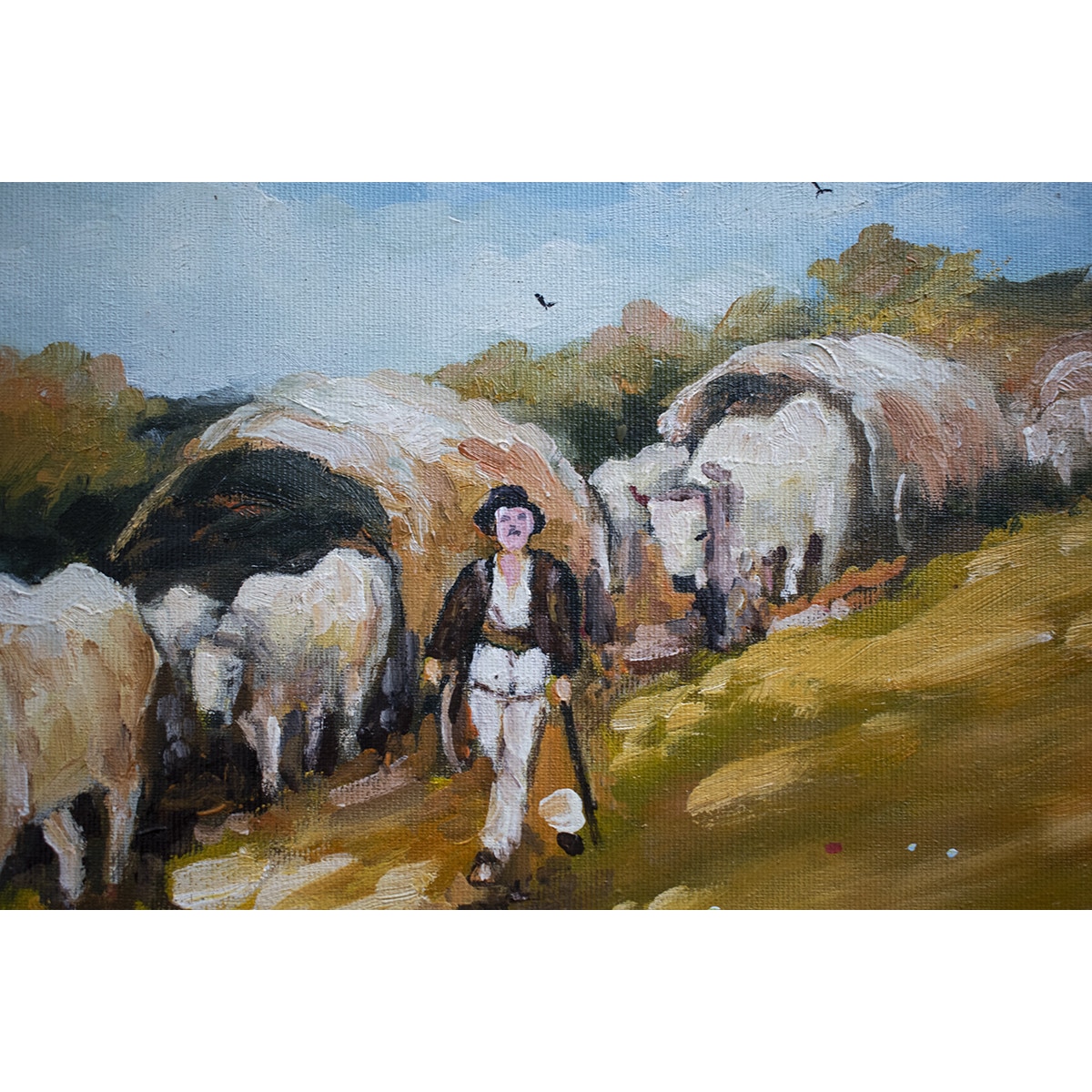 Tablou pictat manual inramat Artnova, Care cu boi, 70x50cm ulei pe panza, reproducere Nicolae ...