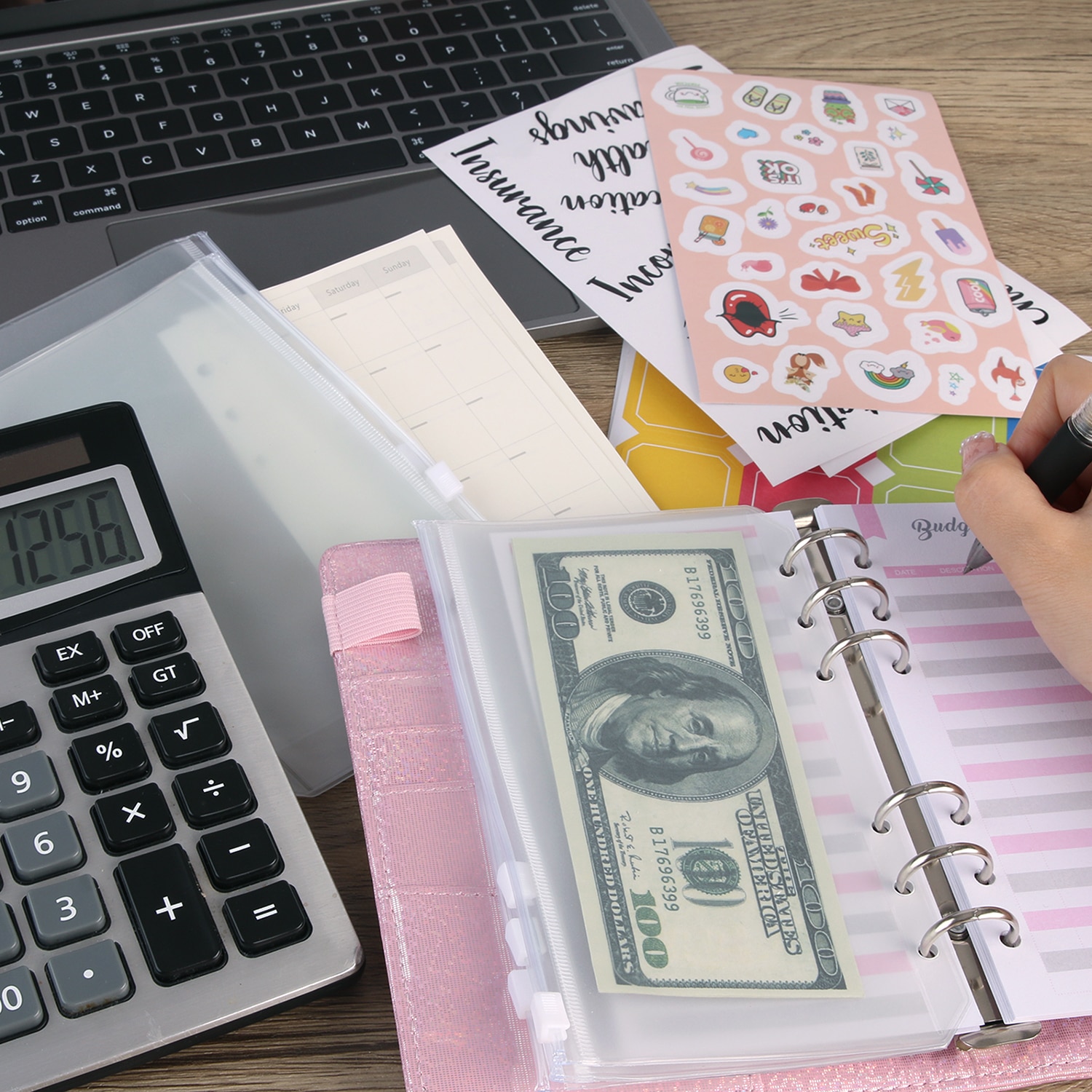 Set agenda planificator buget A6, NIERBO®, cu card de buget, geanta cu ...