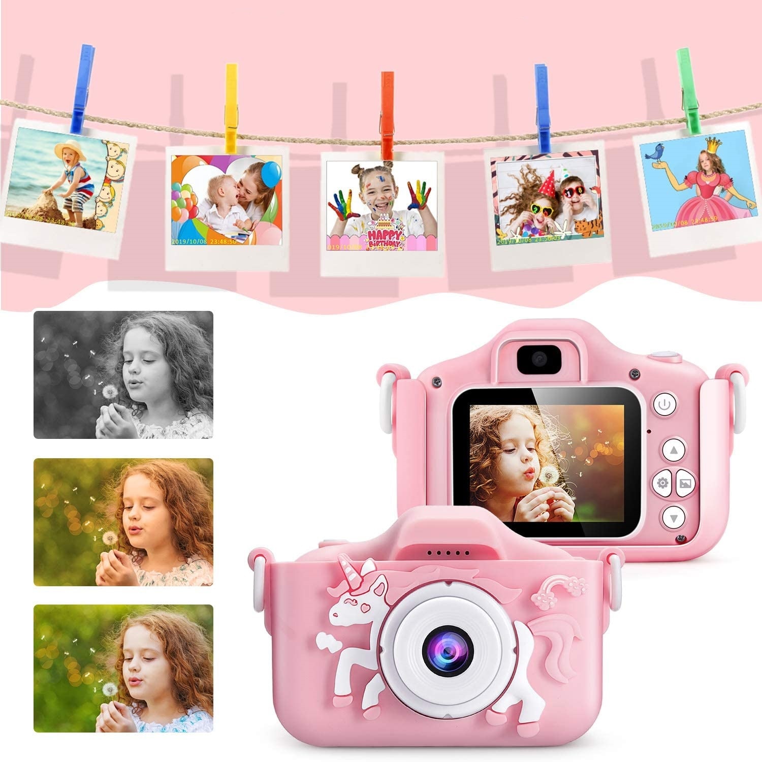 Camera foto digitala pentru copii Unicorn, dual camera, card 4GB, 1440 ...