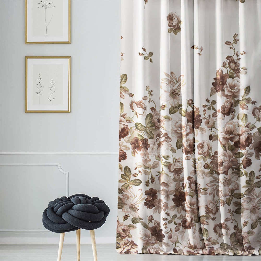 Set draperii dim-out model floral cu inele auriu antic, Madison ...