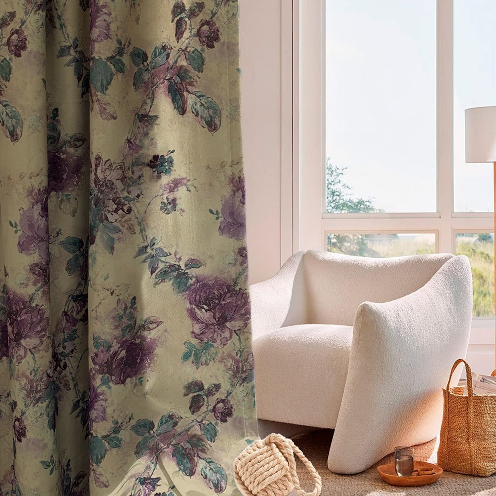 Set draperii blackout model floral cu inele negre, Madison, 200x265 cm ...