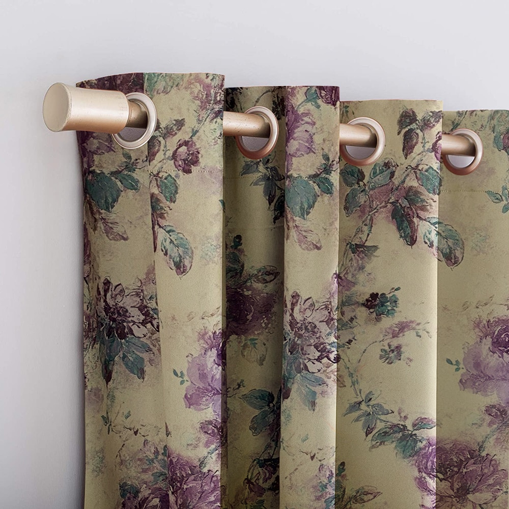 Set draperii blackout model floral cu inele negre, Madison, 200x265 cm ...