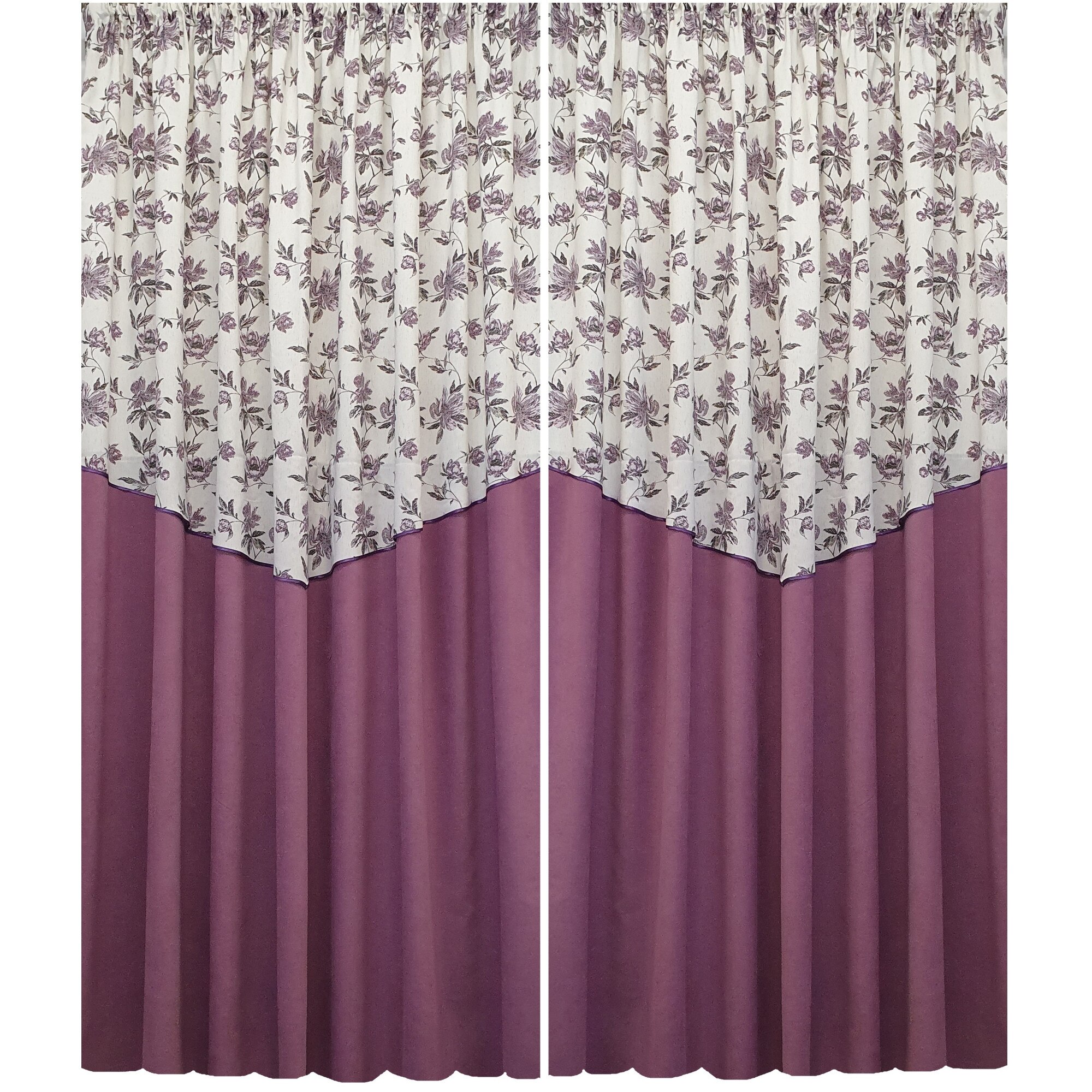 Set 2 draperii DECORINT pe rejansa DR.78, mov uni, model floral ...