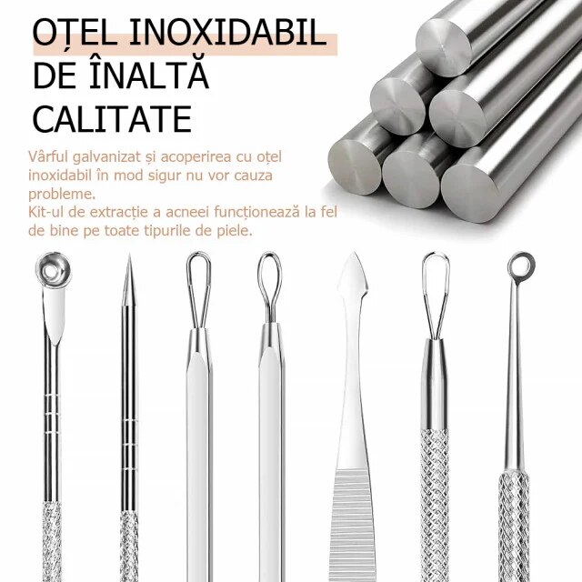 Set 7 Pensete pentru Extractie Puncte Negre Miraza, Cosuri, Acnee, Inox ...