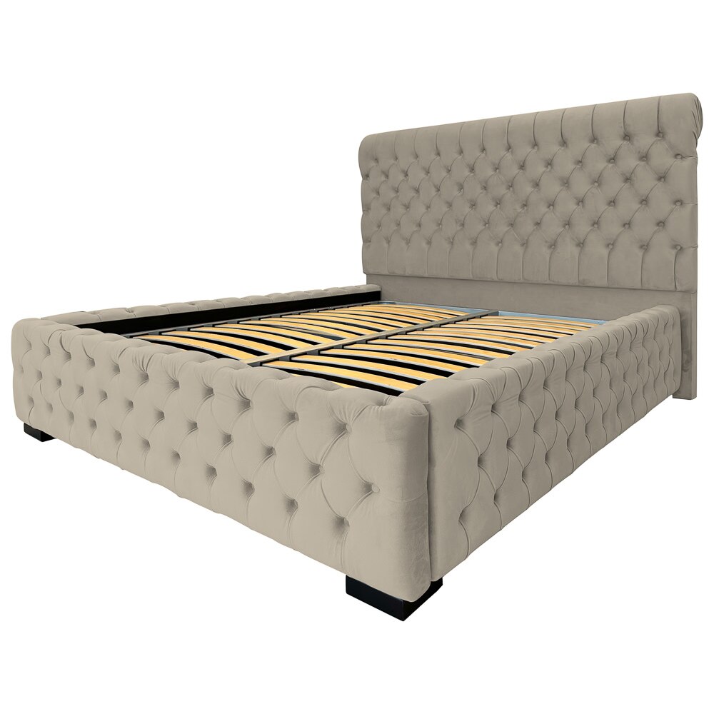 Pat tapitat Nottuno Luxury, cu lada de depozitare si somiera rabatabila ...