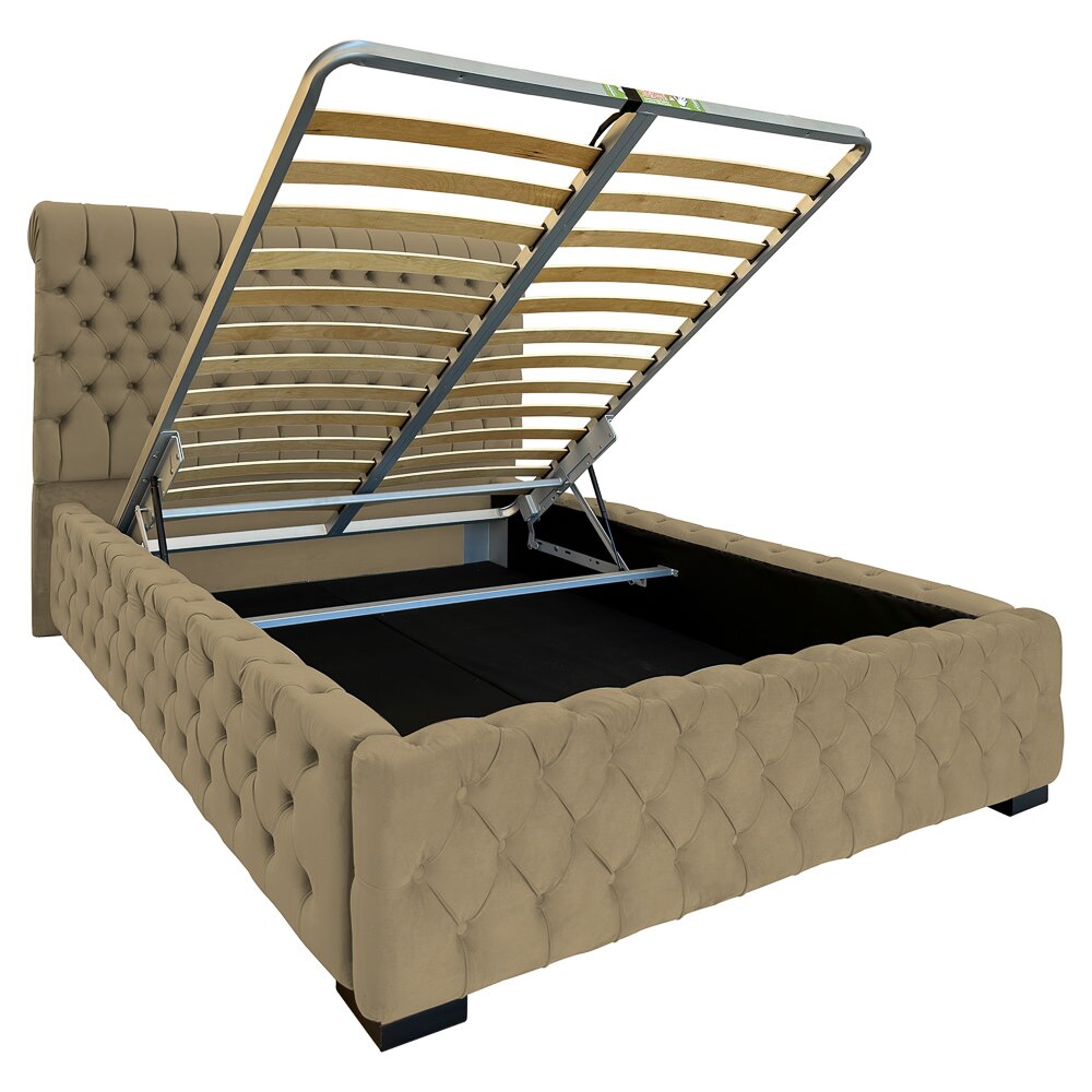 Pat tapitat Nottuno Luxury, cu lada de depozitare si somiera rabatabila ...