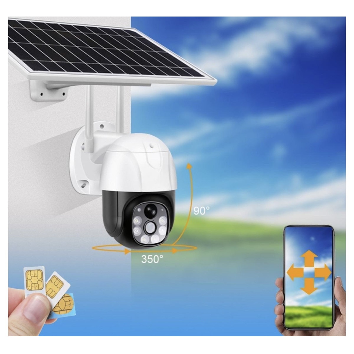 Безжична куполна камера, Соларна, 4G връзка, Със соларен панел - eMAG.bg
