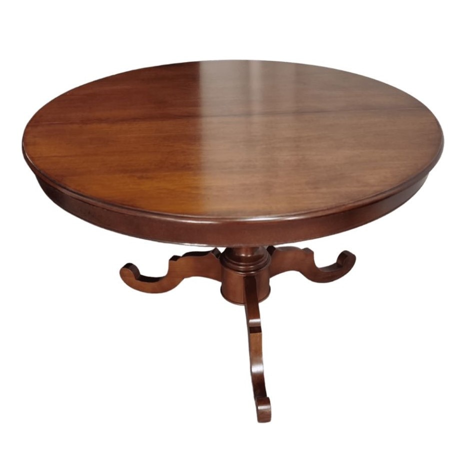 Masa dining rotunda extensibila, Stil clasic, Ø 120 cm, Nuc, picior ...