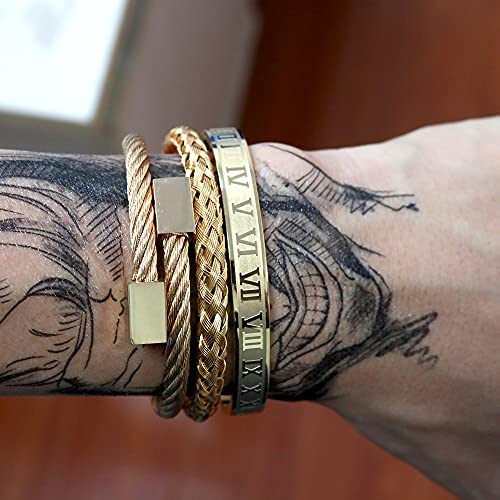 Set de 3 bratari barbati, vienod, Otel inoxidabil, Auriu - eMAG.ro