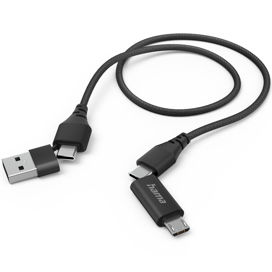 Cablu Incarcare Hama, 4in1 USB-A/C/micro-USB, 1.5m, Negru - eMAG.ro