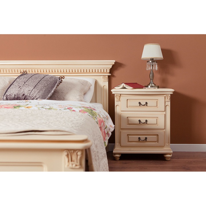 Noptiera Pandora Crem lemn masiv 60 x 42 x 68 cm - eMAG.ro