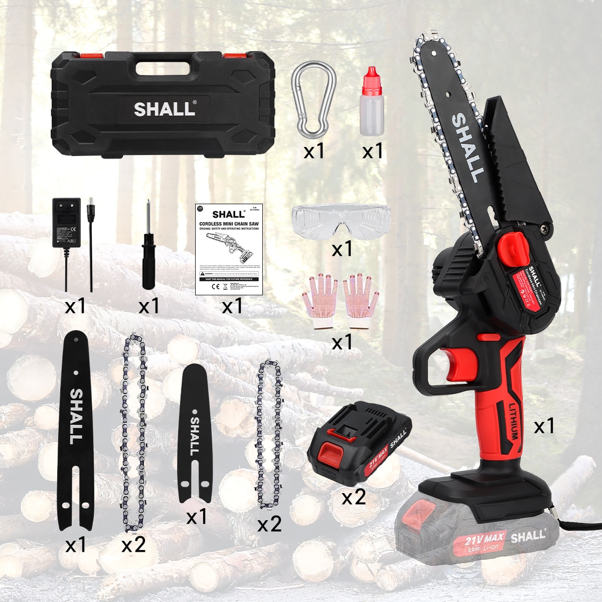 Mini ferastrau cu lant, Shall, Motor fara peri, Electric, Portabil, 2 ...
