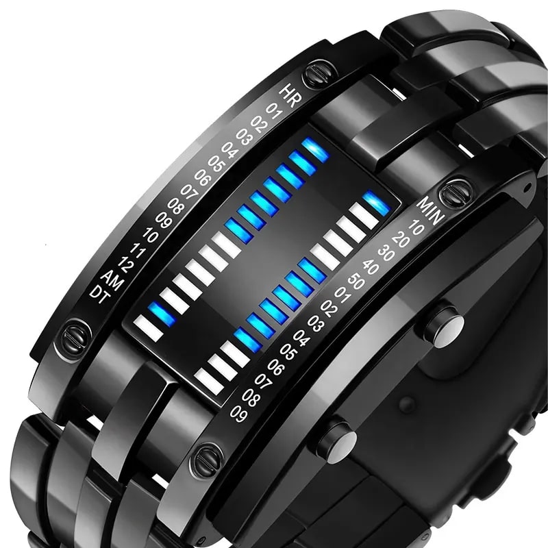 Ceas de mana creativ si futurist, digital, mecanism quartz, otel ...