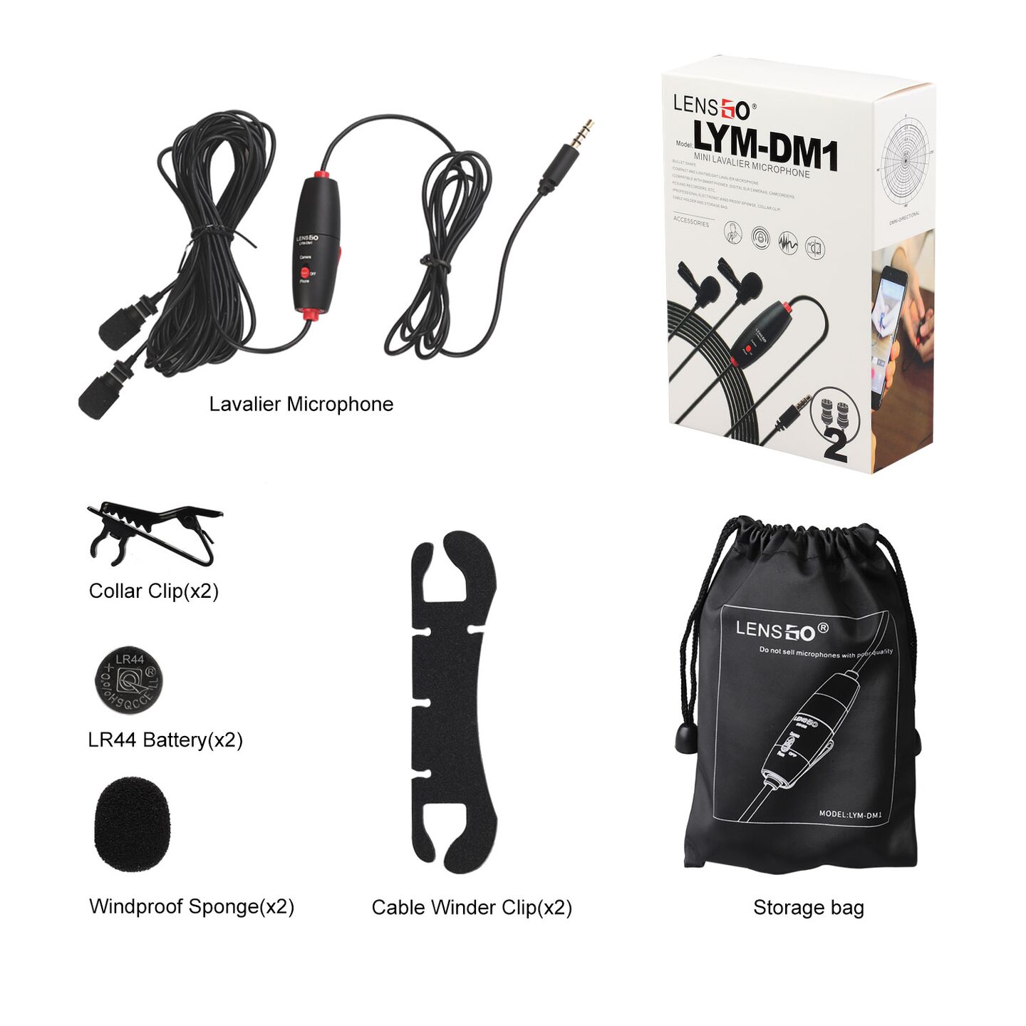 Dual Head Microfon lavaliera LENSGO LYM-DM1 pentru DSLR Smartphone - eMAG.ro