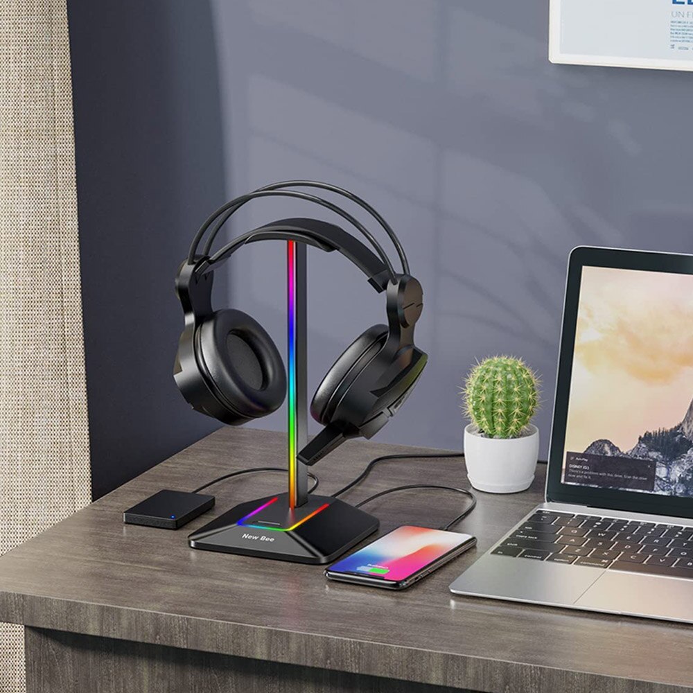 Stand casti gaming, Vaxiuja, iluminare RGB, USB 2.0, Negru - eMAG.ro